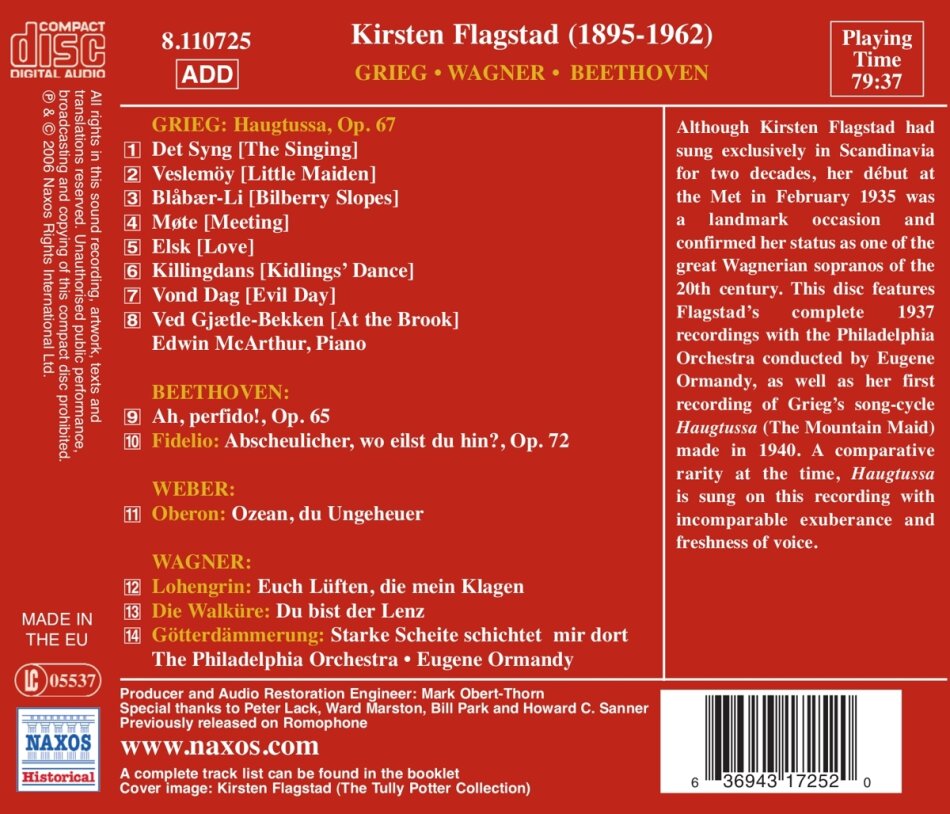 Haugtussa/Fidelio/Lohengrin/Ozean by Kirsten Flagstad & Grieg/Beethoven ...