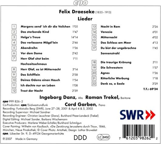 Lieder : Morgen Send' Ich Dir by Ingeborg Danz (Alt) & Felix Draeseke 1835-1913 - CeDe.ch