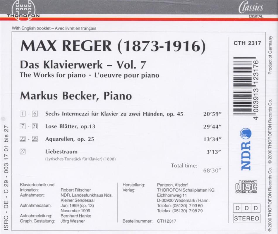 Das Klavierwerk,Vol.7 by Markus Becker & Max Reger (1873-1916) - CeDe.com