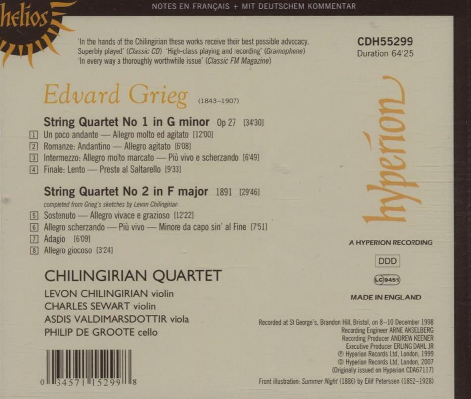 String Quartets Nos. 1 & 2 by The Chilingirian Quartet & Edvard Grieg (1843-1907) - CeDe.com