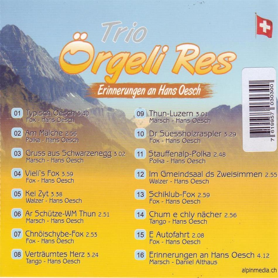 Erinnerungen An Hans Oesch von Örgeli Res, Trio - CeDe.ch