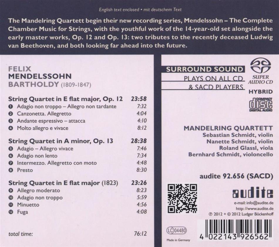 Complete Chambermusic For Strings Vol. 1 (SACD) by Mandelring Quartett & Felix Mendelssohn ...