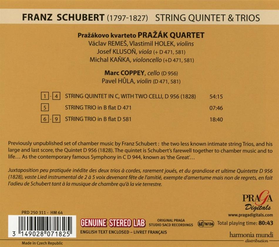 String Quintet In C D 956 Op. 161 by Prazak Quartet & Franz Schubert (1797-1828) - CeDe.com