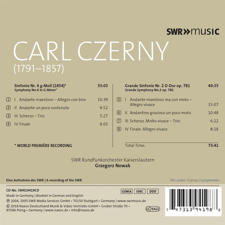 Symphonien Nr. 2 & 6 von Carl Czerny (1791-1857) & Radio Sinfonieorchester Stuttgart des SWR ...